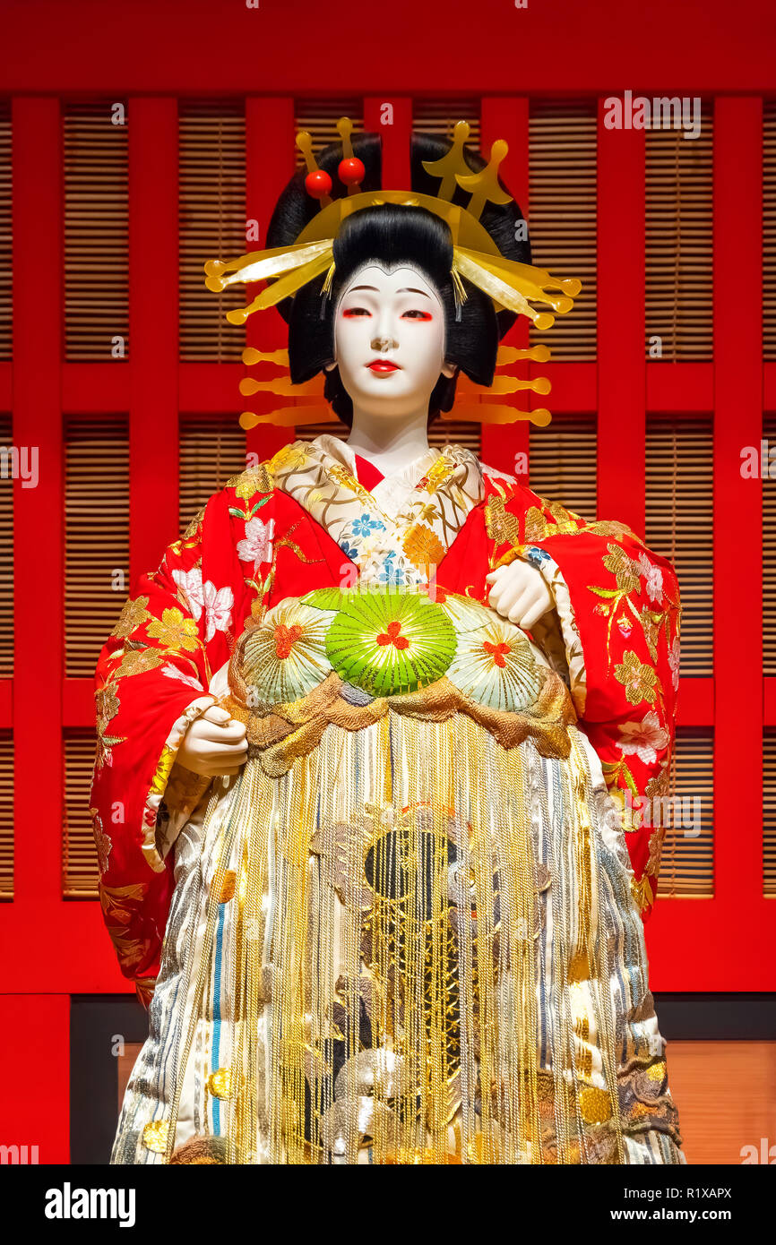 Tokyo, Japan - April 25 2018: Life size dolls portray traditional ...