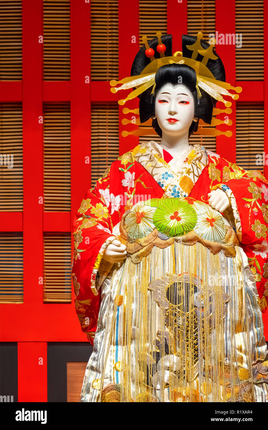 Tokyo, Japan - April 25 2018: Life size dolls portray traditional ...