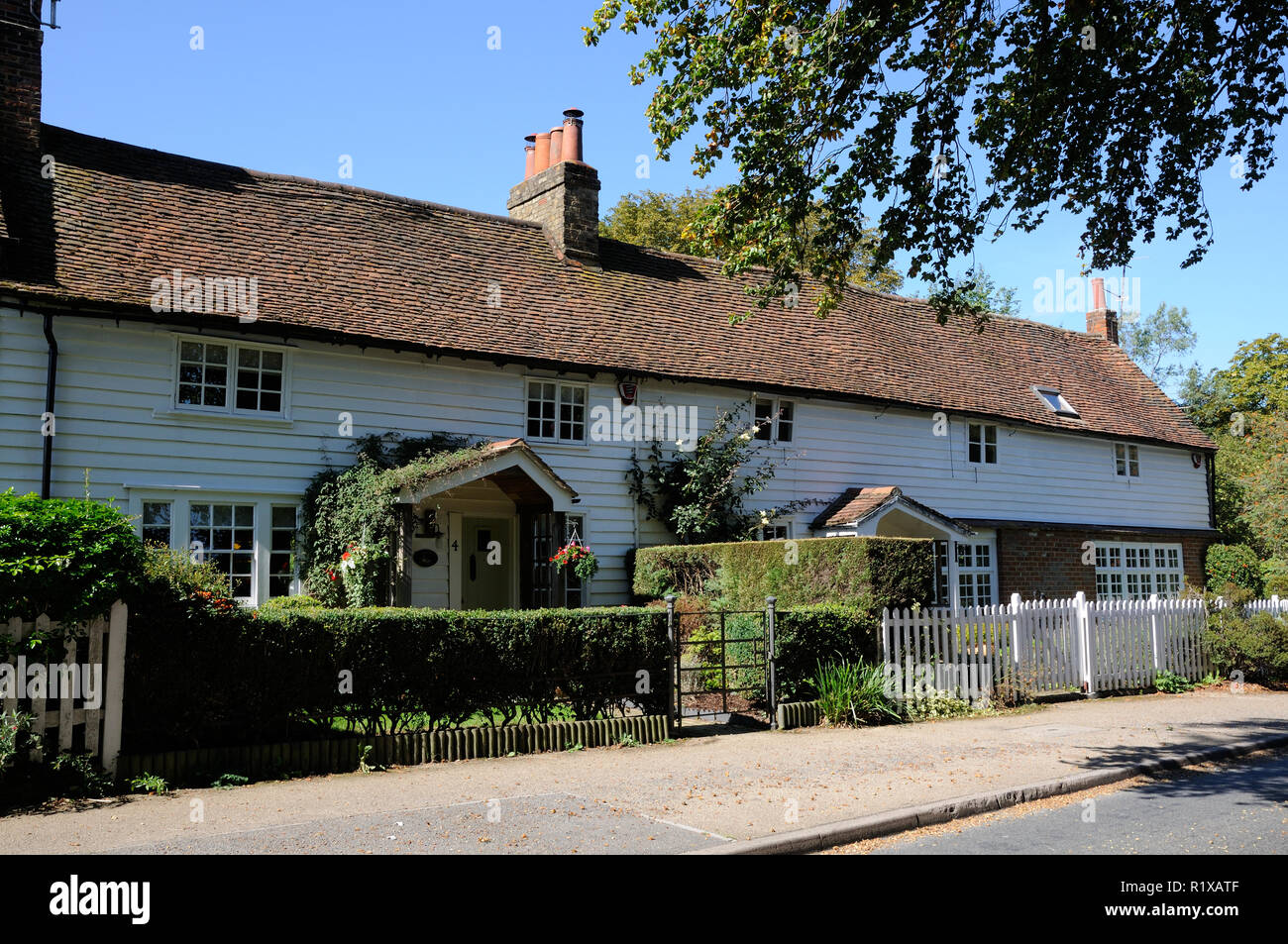 Row of weatherboarded cottages, Little Berkhamsted, Hertfordshire Stock ...