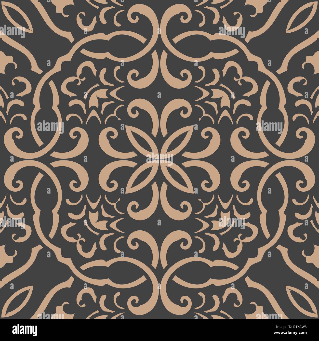Vector damask seamless retro pattern background spiral curve cross oriental frame chain vine ...