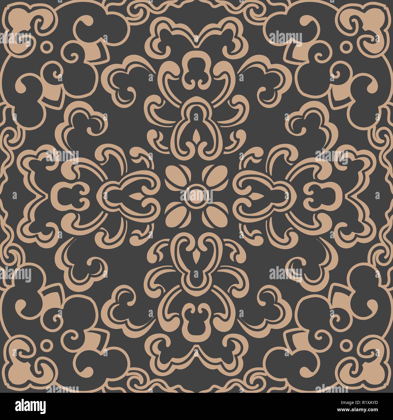 Vector damask seamless retro pattern background spiral curve cross oriental frame chain vine ...