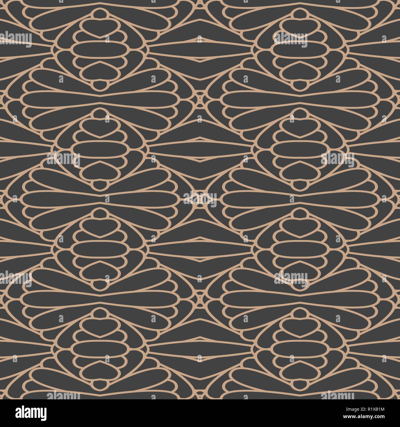 Vector damask seamless retro pattern background curve cross geometry frame line. Elegant luxury ...