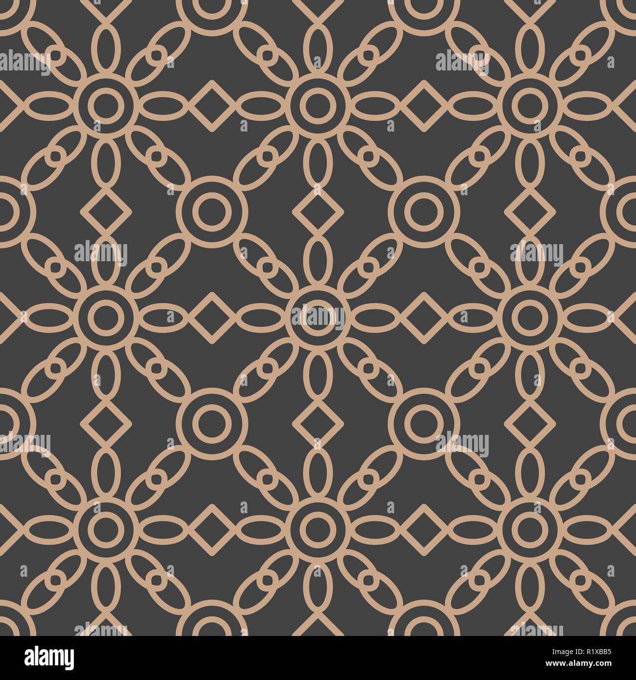 Vector damask seamless retro pattern background round curve cross geometry frame chain line ...
