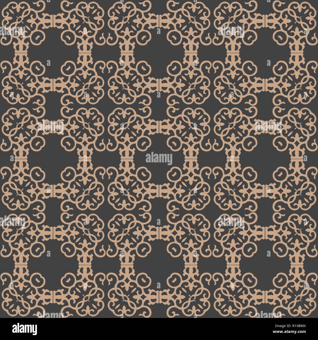 Vector damask seamless retro pattern background spiral curve cross oriental frame chain crest ...