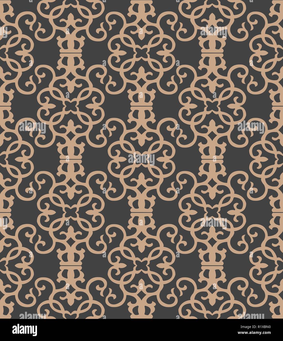 Vector damask seamless retro pattern background spiral curve cross oriental frame chain crest ...