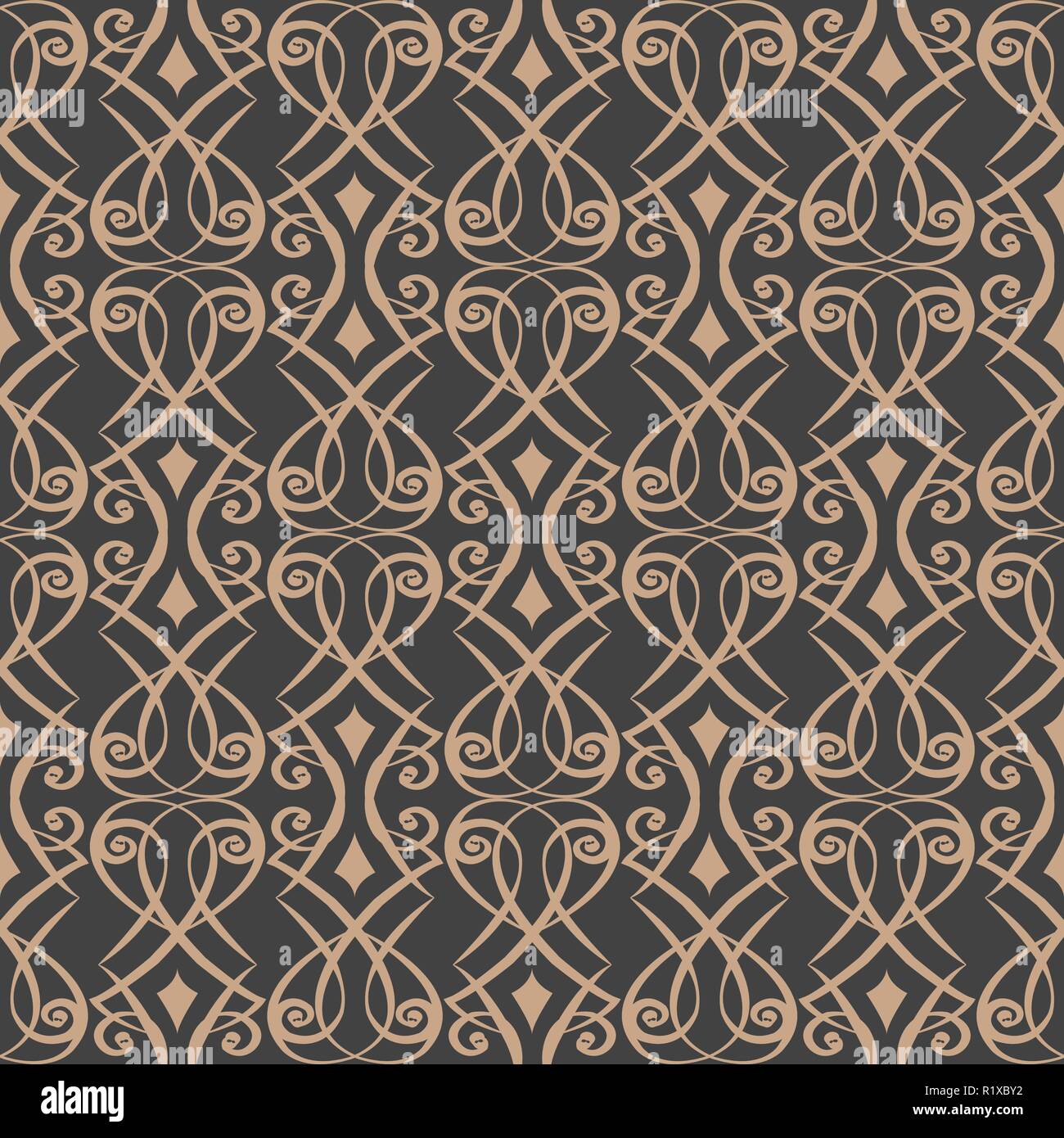 Vector damask seamless retro pattern background botanic garden spiral curve cross frame chain ...