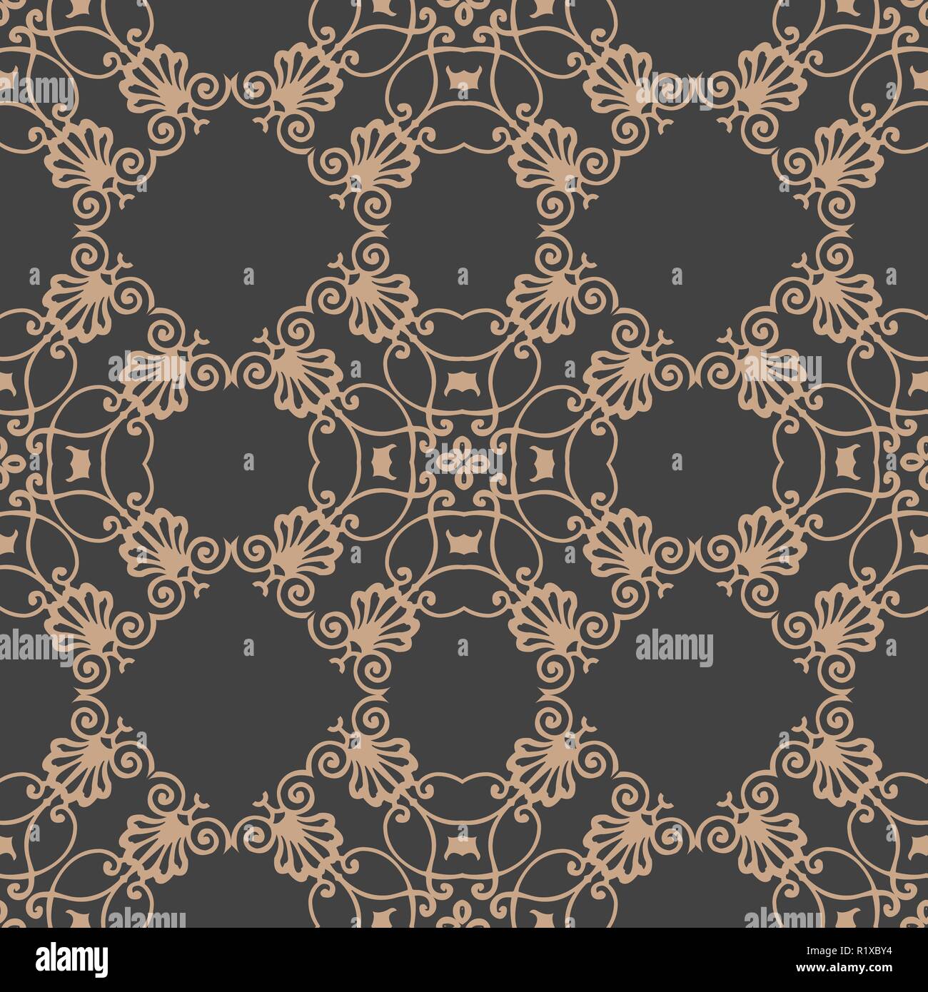 Vector damask seamless retro pattern background botanic garden spiral curve cross frame chain ...