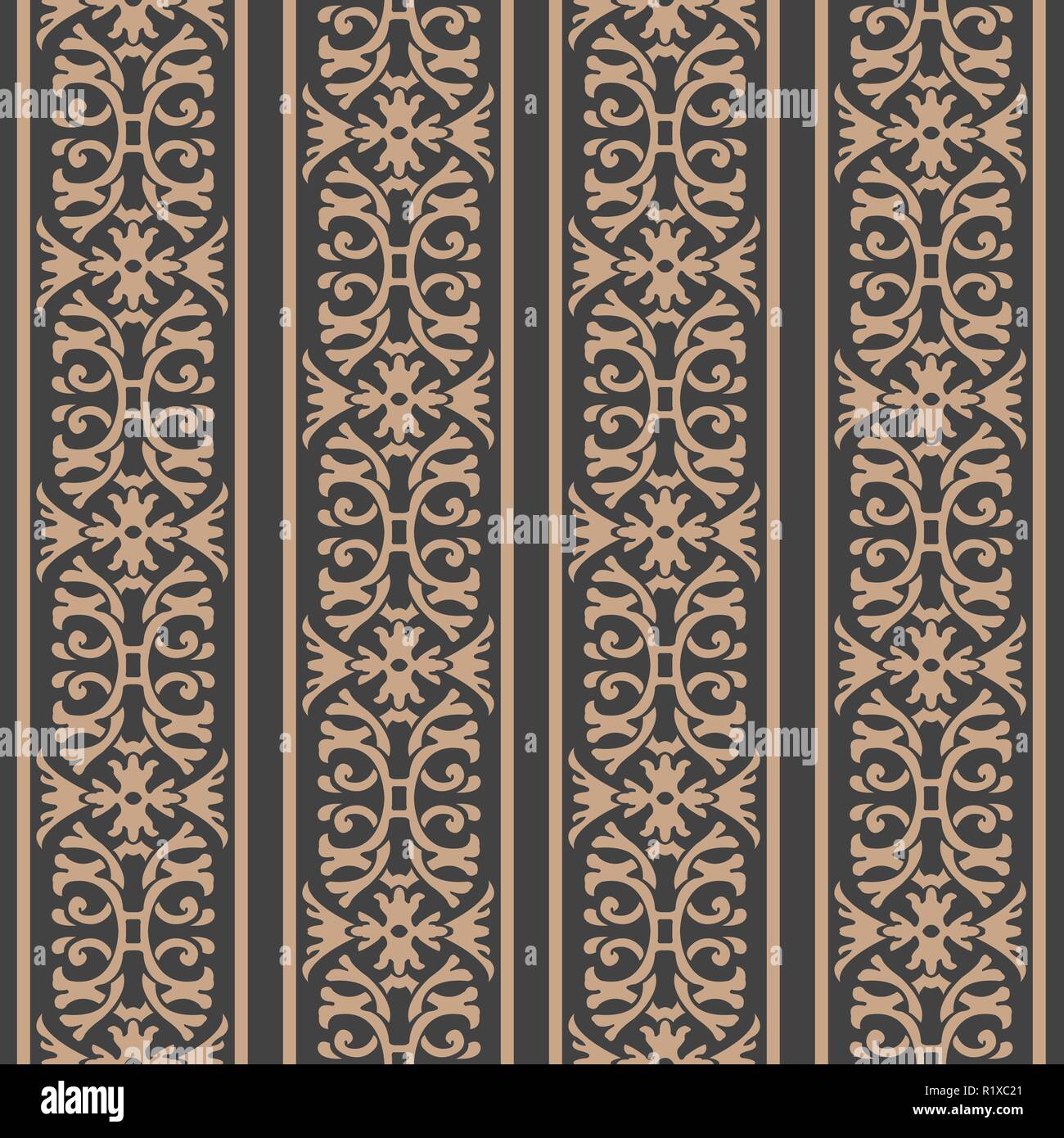Vector damask seamless retro pattern background spiral curve cross frame chain leaf vine flower ...