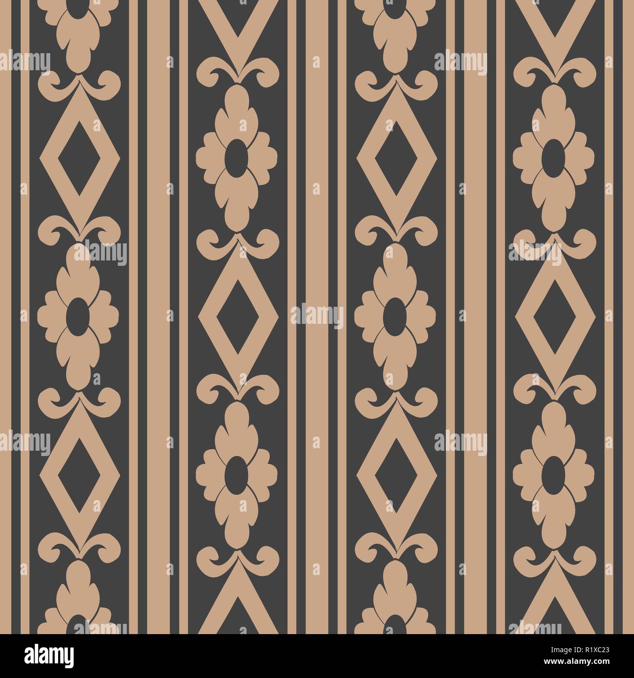 Vector damask seamless retro pattern background check spiral curve cross flower frame line ...