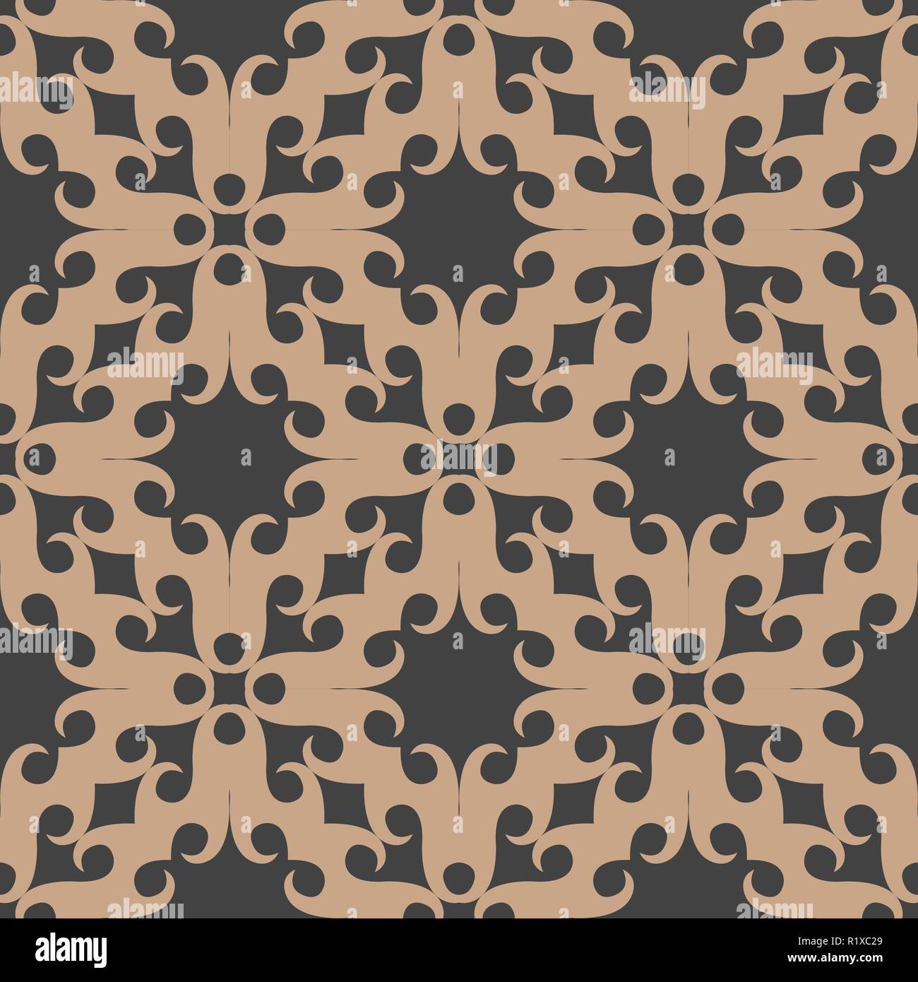 Vector damask seamless retro pattern background spiral curve cross geometry frame kaleidoscope ...
