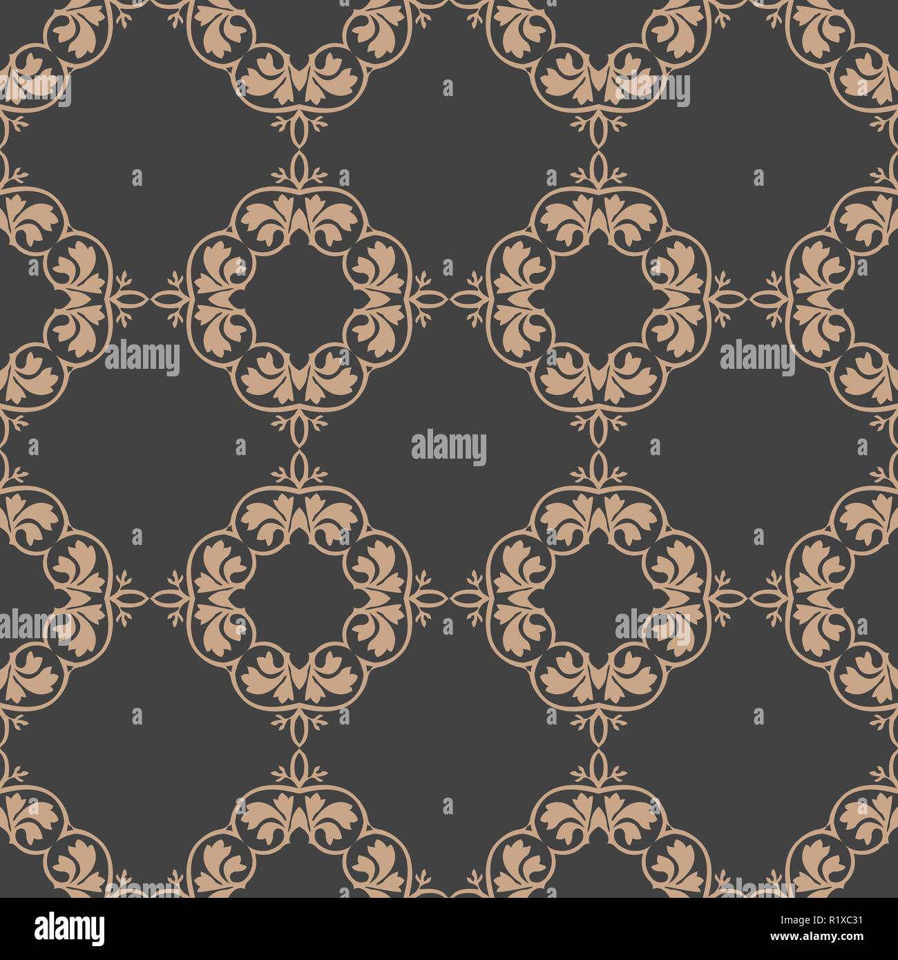 Vector damask seamless retro pattern background spiral curve cross frame vine leaf flower ...