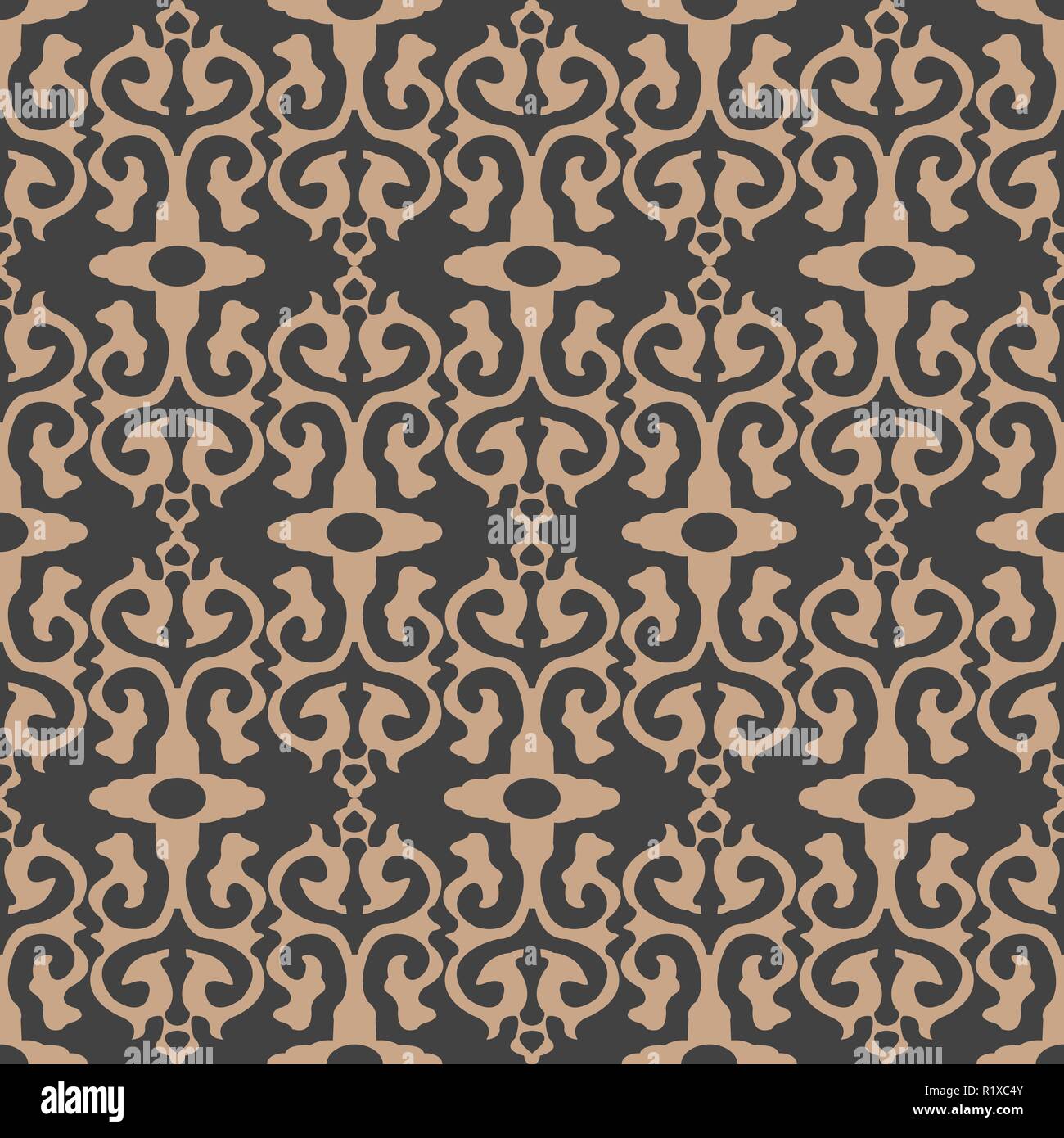 Vector damask seamless retro pattern background spiral curve cross frame chain crest. Elegant ...