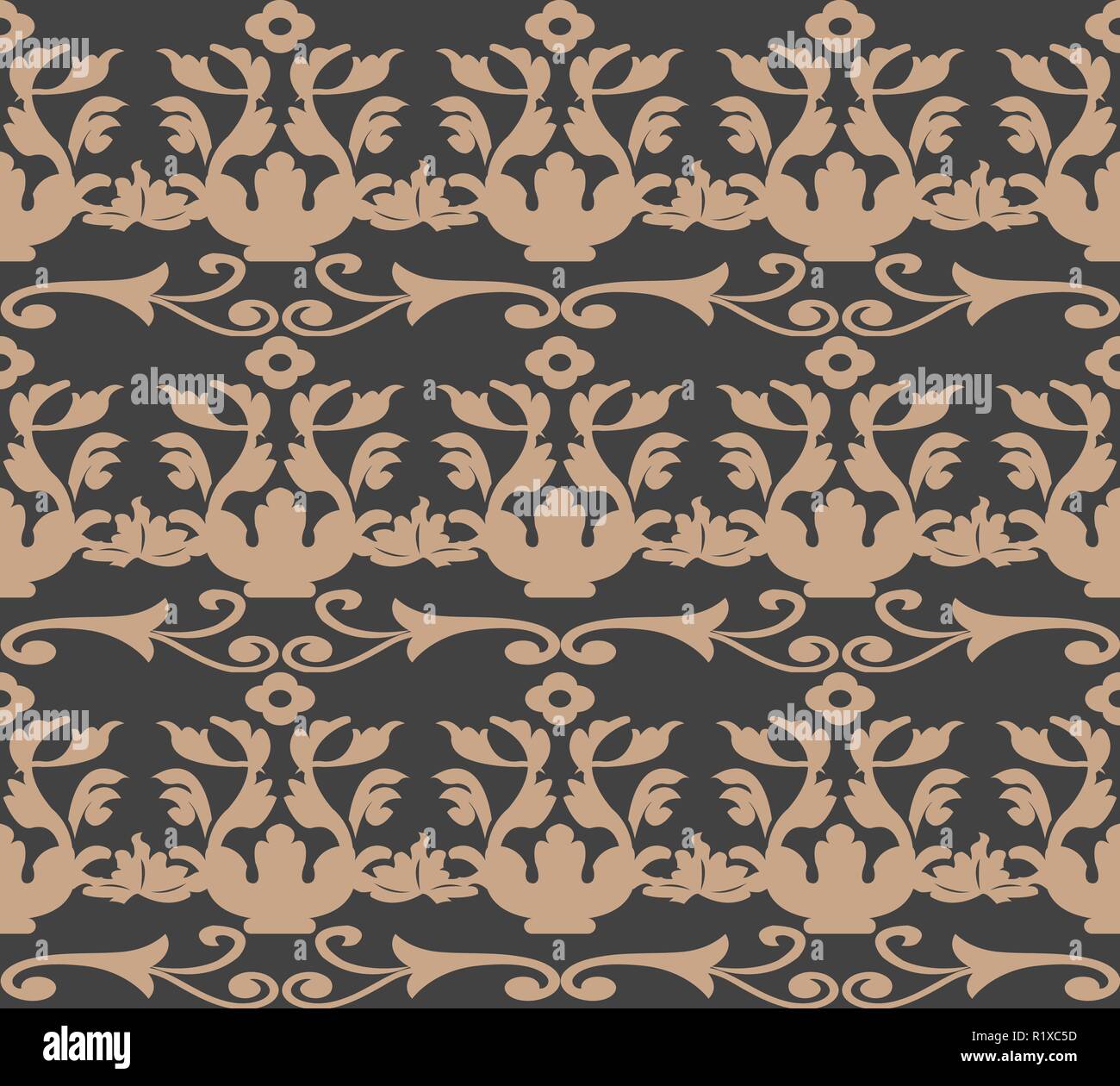 Vector damask seamless retro pattern background botanic garden spiral curve cross frame leaf ...