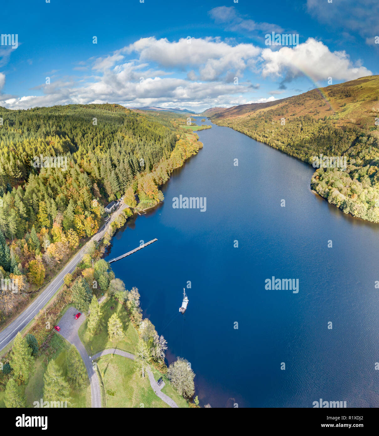 Flying through the Great Glen above Loch Oich in the scottish highlands ...