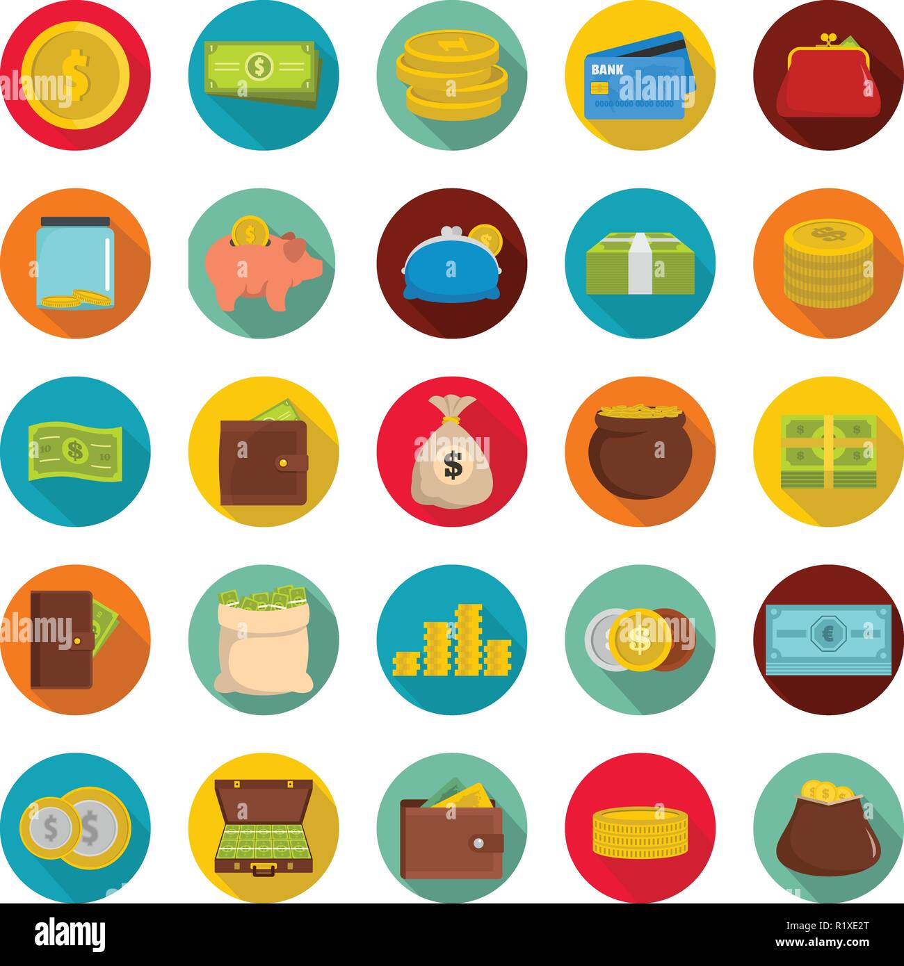 Money icons set. Flat illustration of 25 money vector icons circle ...