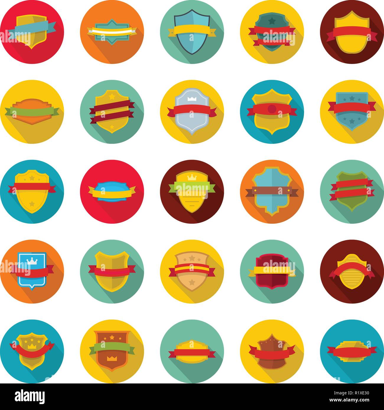 Shield badge icons set. Flat illustration of 25 shield badge vector ...