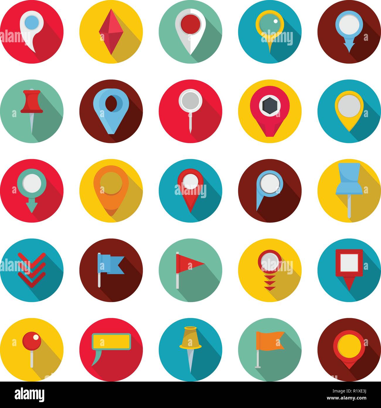 Map pointer icons set. Flat illustration of 25 map pointer vector icons circle isolated on white ...