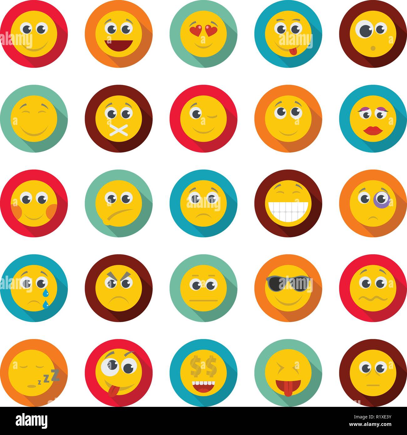 Smile icon set. Flat illustration of 50 smile vector icons circle ...