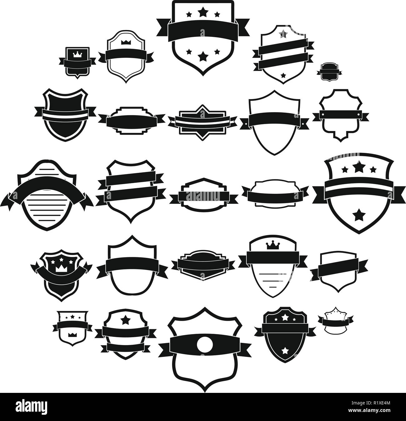 Shield badge icons set. Simple illustration of 25 shield badge vector ...