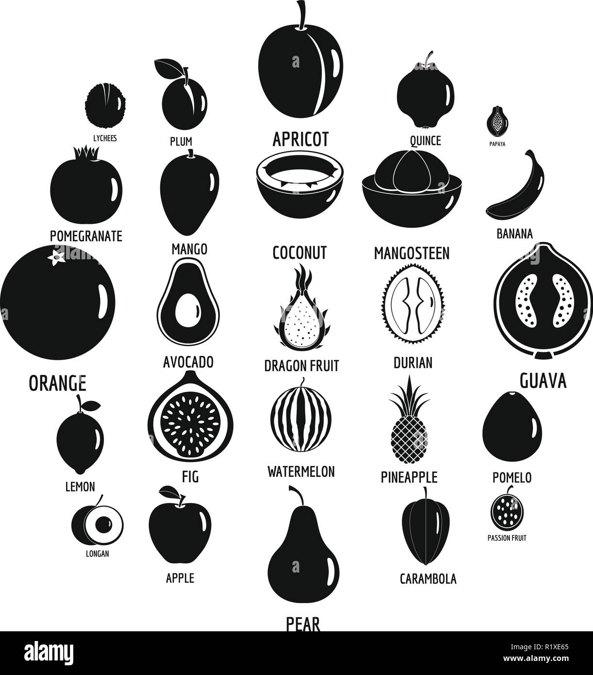 Fruits icons set. Simpe illustration of 25 fruits vector icons for web ...