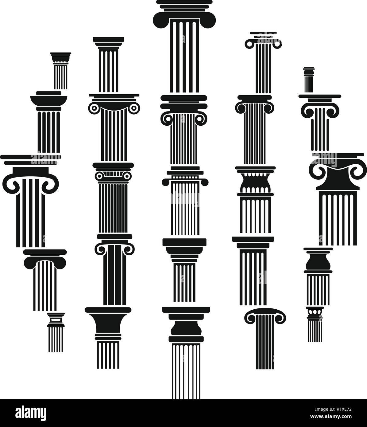 Ancient columns icons set. Simple illustration of 25 ancient columns vector icons for web Stock ...