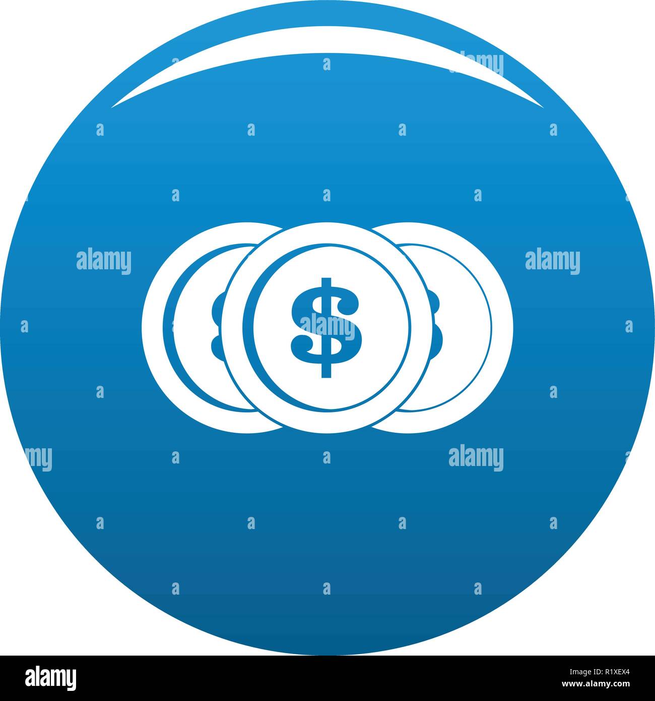 Making coin icon vector blue circle isolated on white background Stock ...