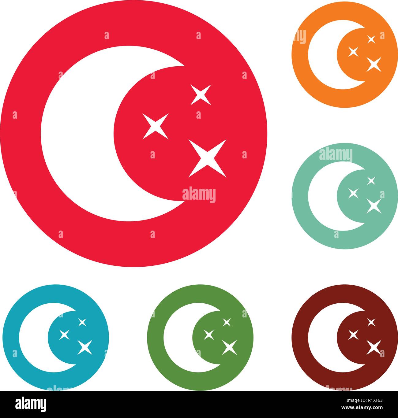 Moon night icons circle set vector isolated on white background Stock ...