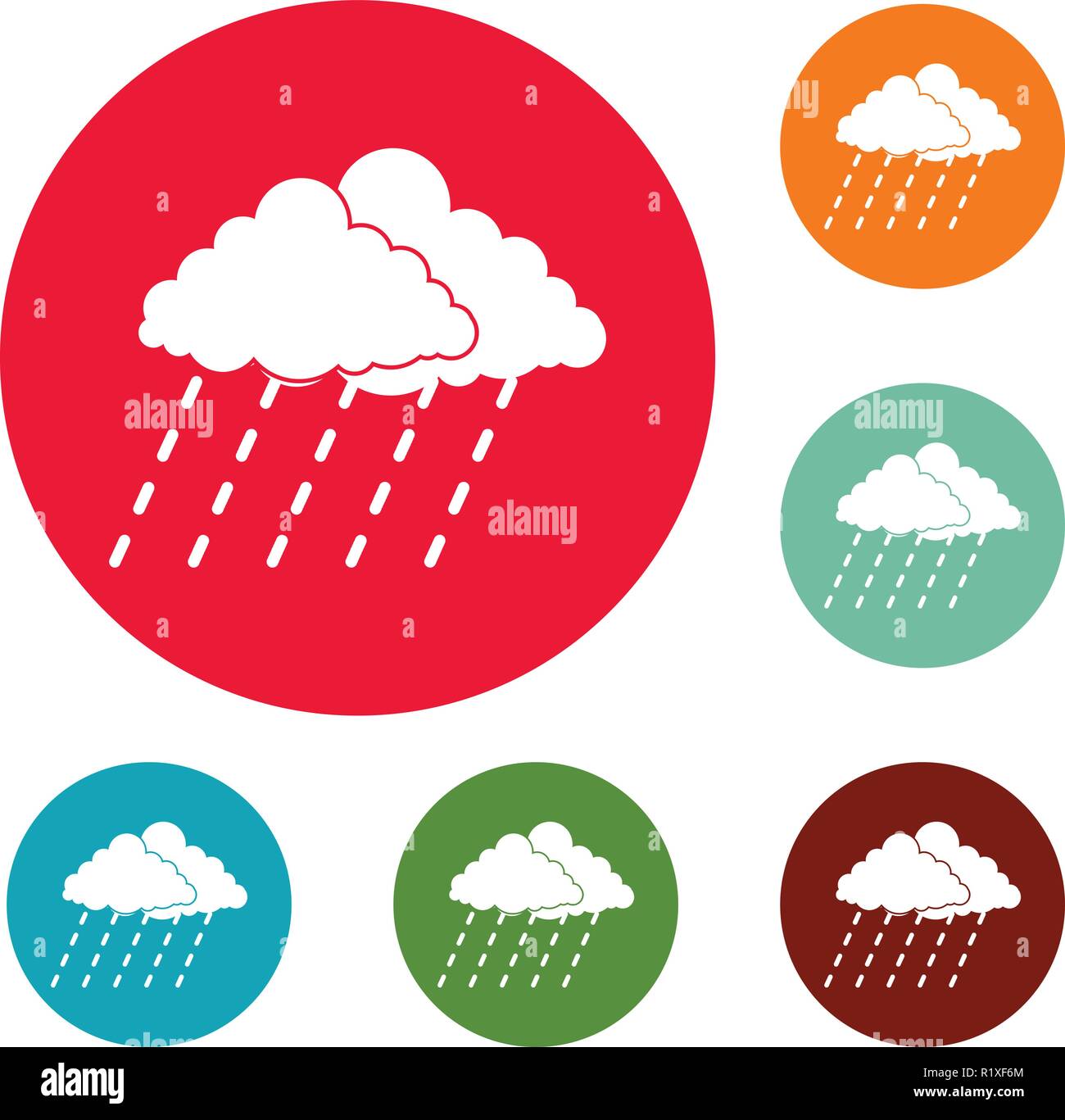 Cloud rain storm icons circle set vector isolated on white background ...