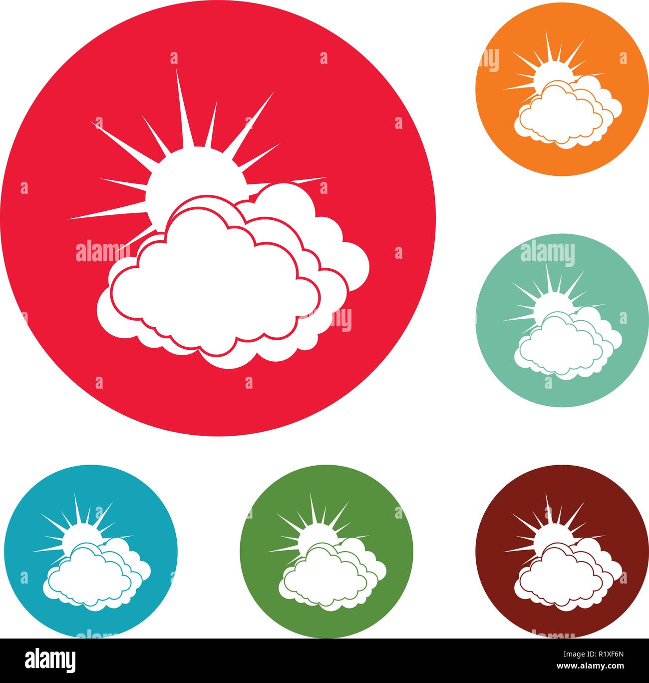 Blue cloudy sun icons circle set vector isolated on white background ...