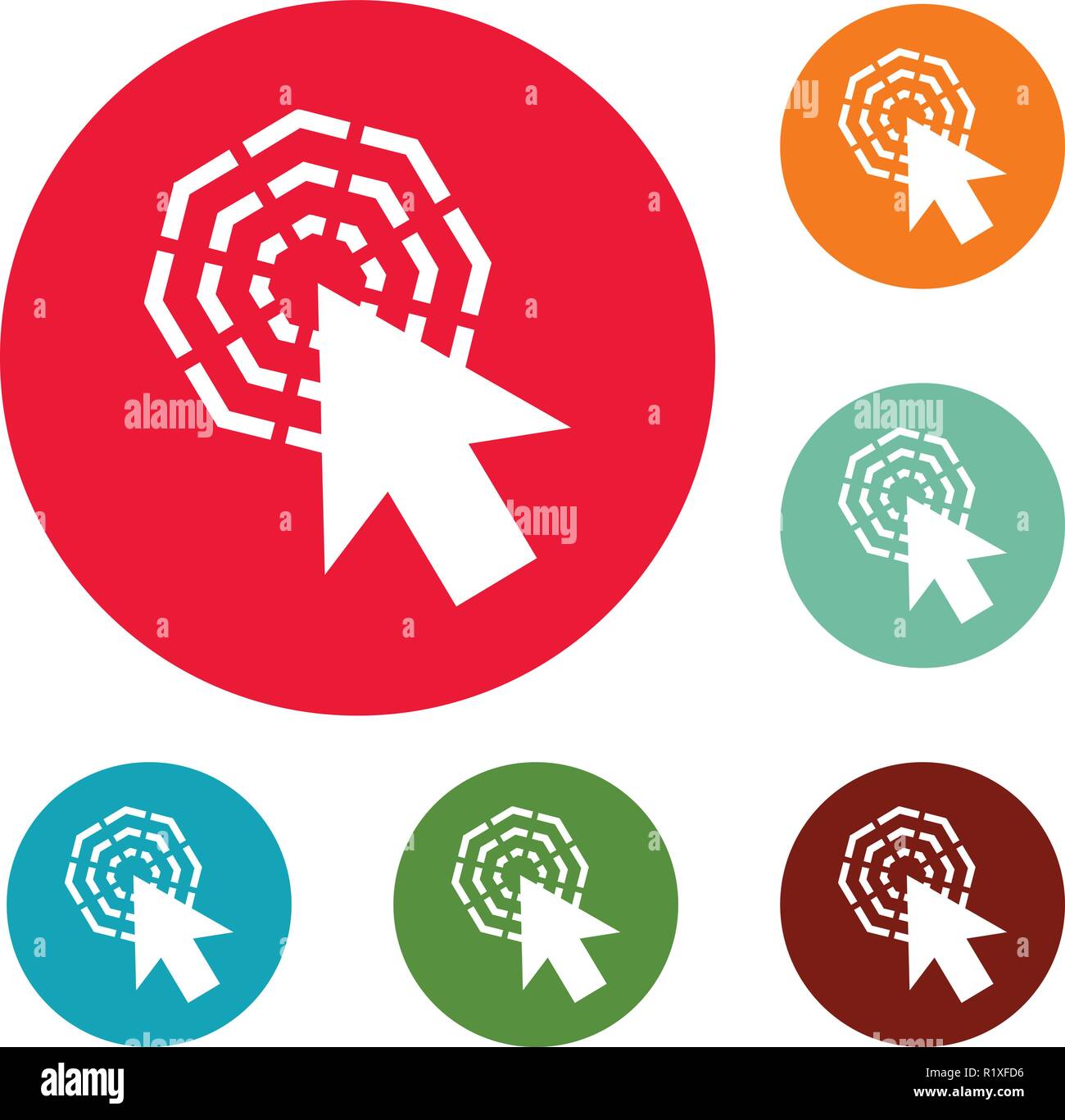 Arrow cursor click icons circle set vector isolated on white background ...