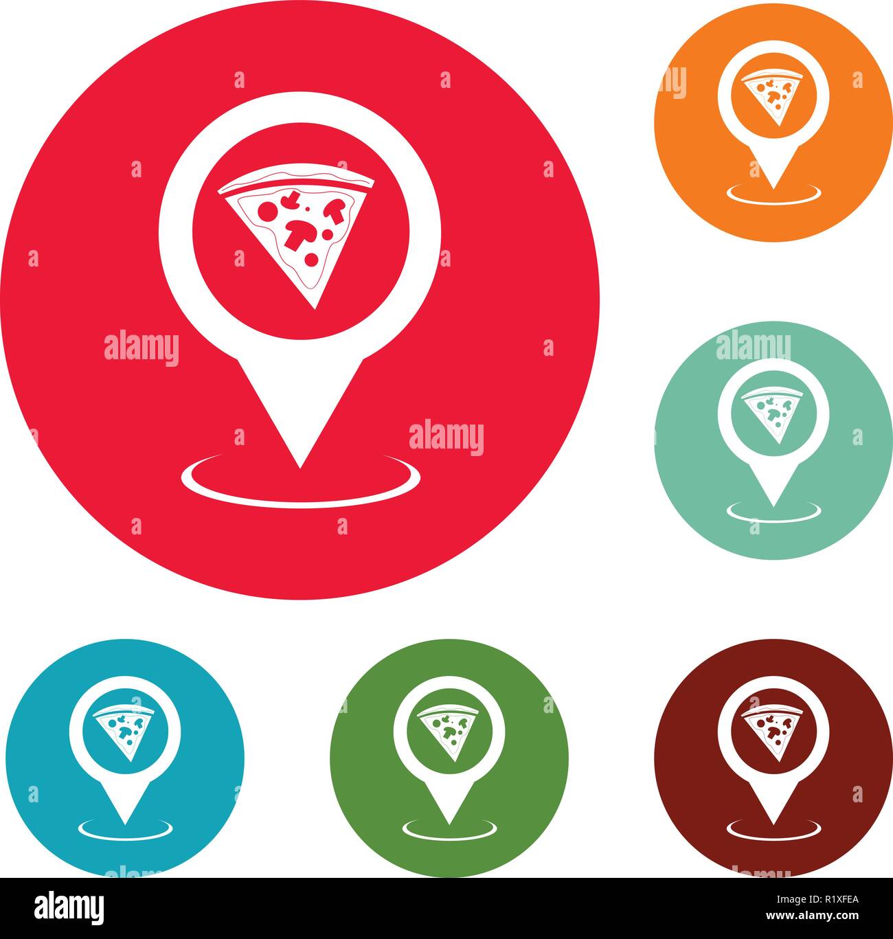 Pizza map pointer icons circle set vector isolated on white background ...