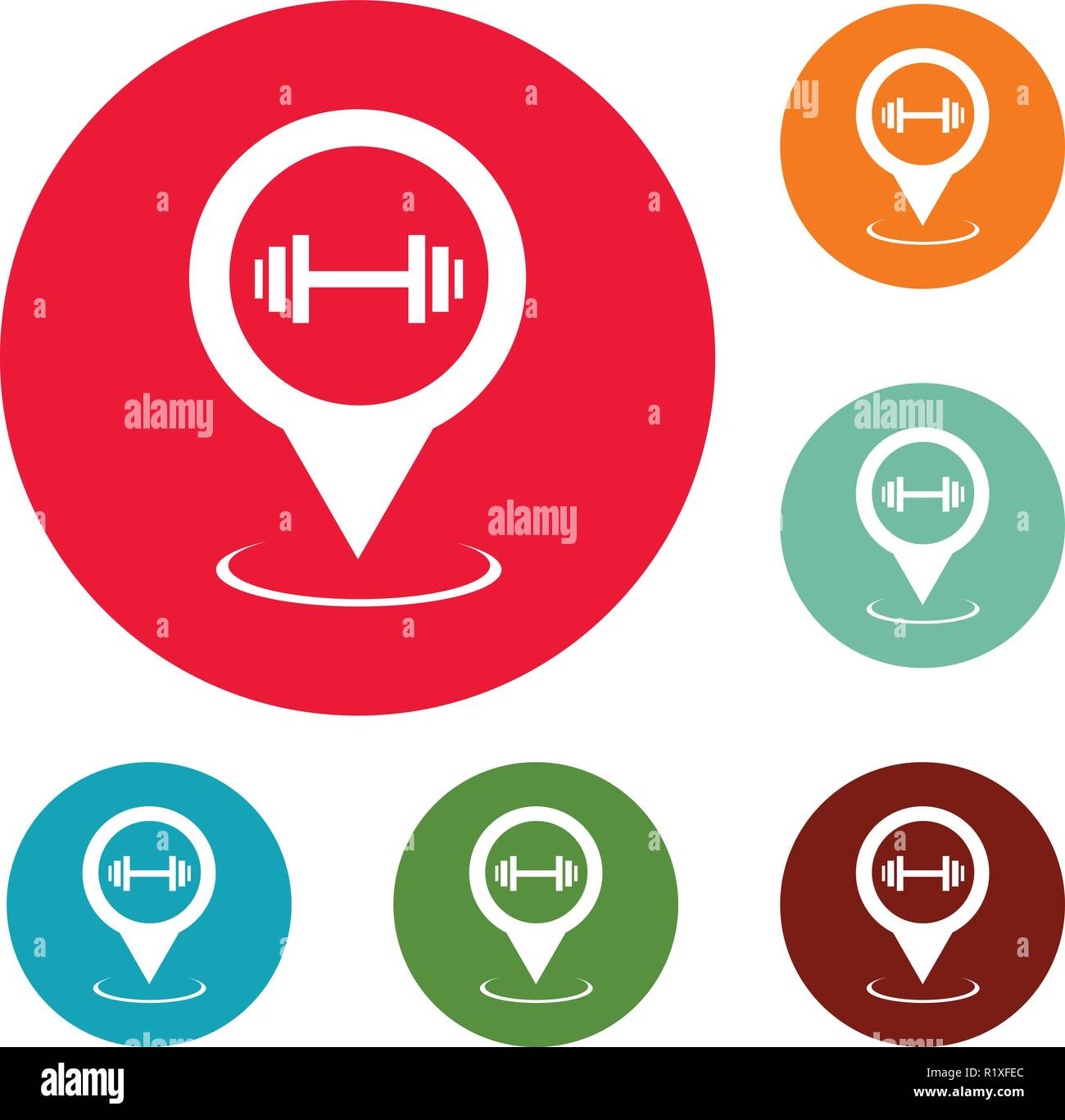 Gym map pointer icons circle set vector isolated on white background ...