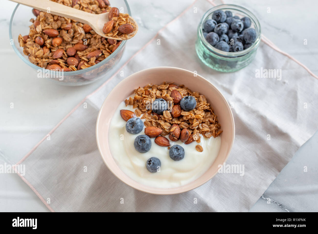 yogurt with berries and home made granola Stock Photo - Alamy