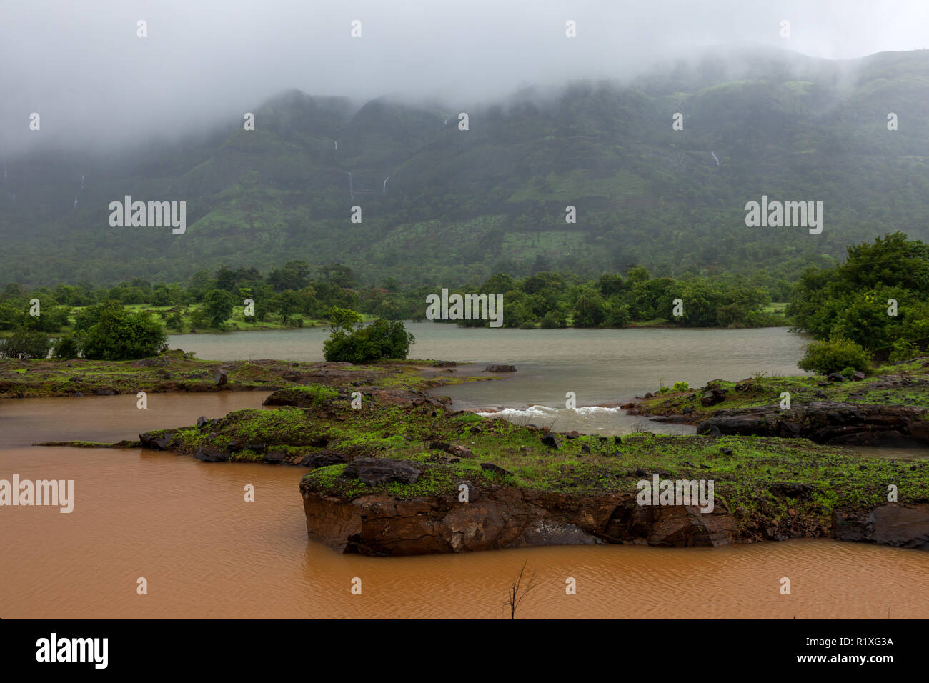 Monsoon landscapes around Tamhini Ghat and Mulshi Dam in western ghats ...