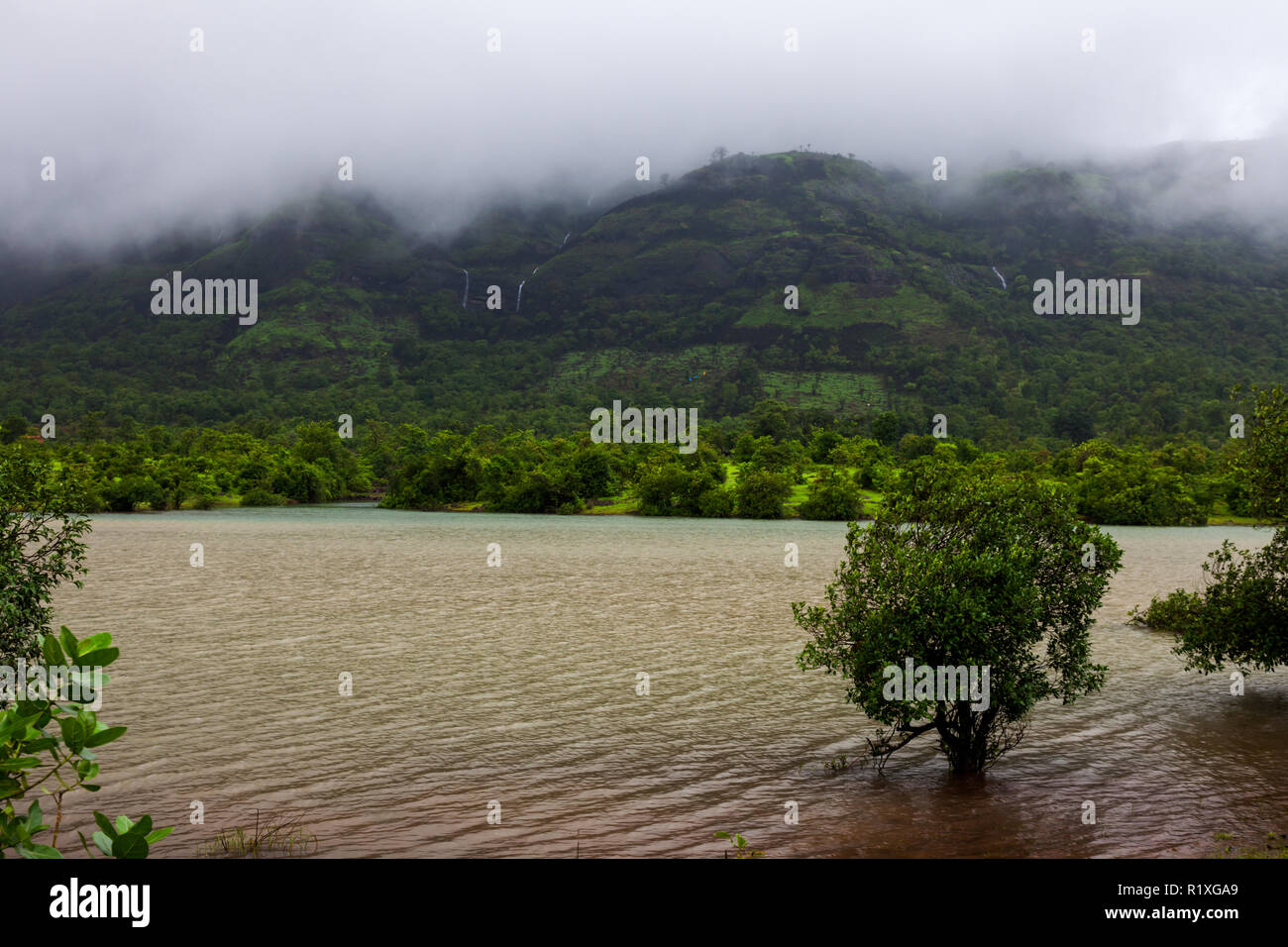 Monsoon landscapes around Tamhini Ghat and Mulshi Dam in western ghats ...