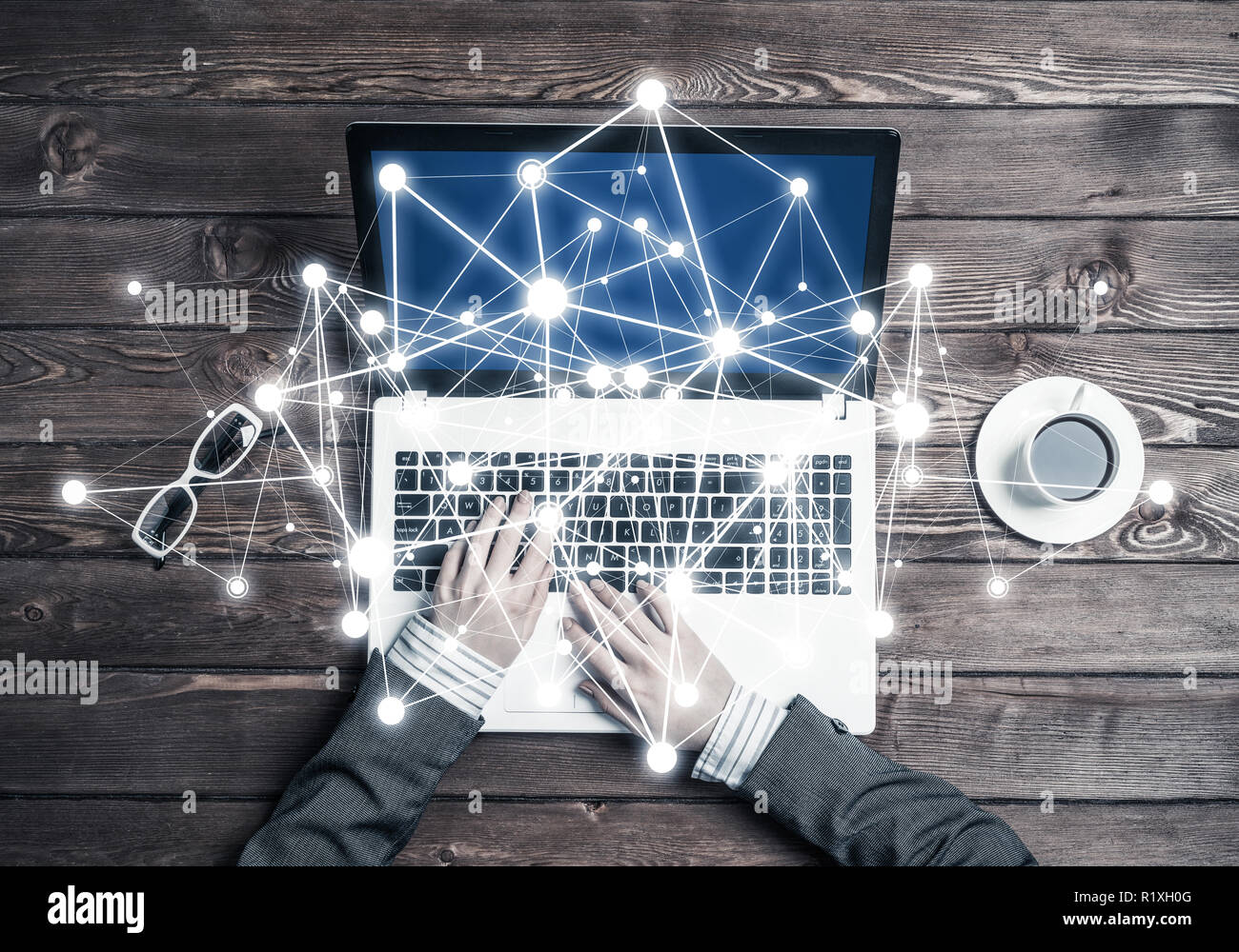 Concept of social connection and networking with social connecti Stock ...