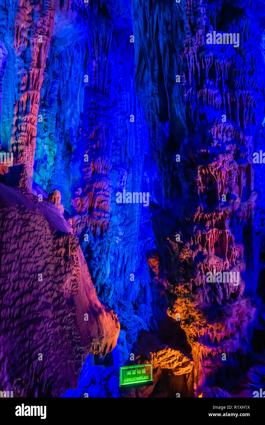 Interior of Reed Flute Cave, Guilin, China Stock Photo - Alamy