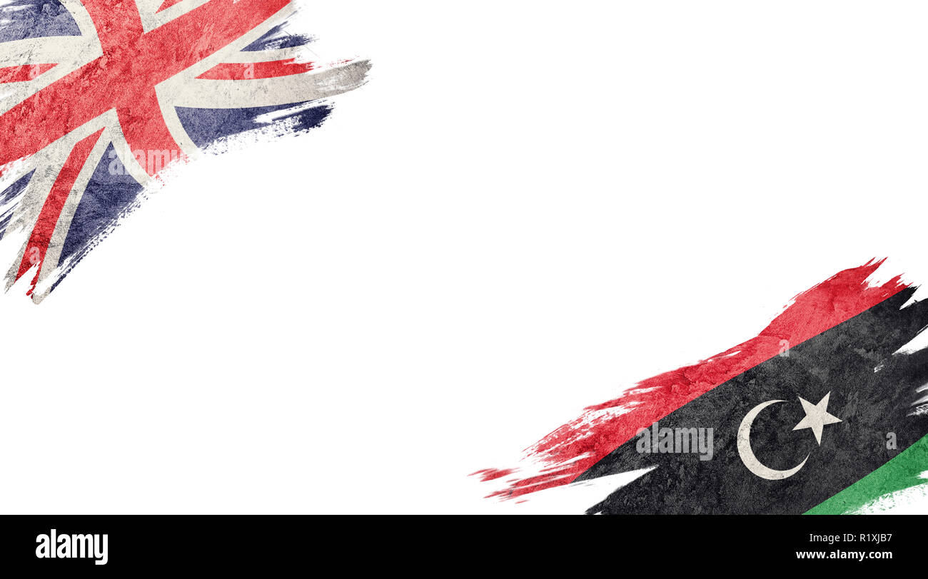 Flags of United Kingdom and Libya on white background Stock Photo - Alamy