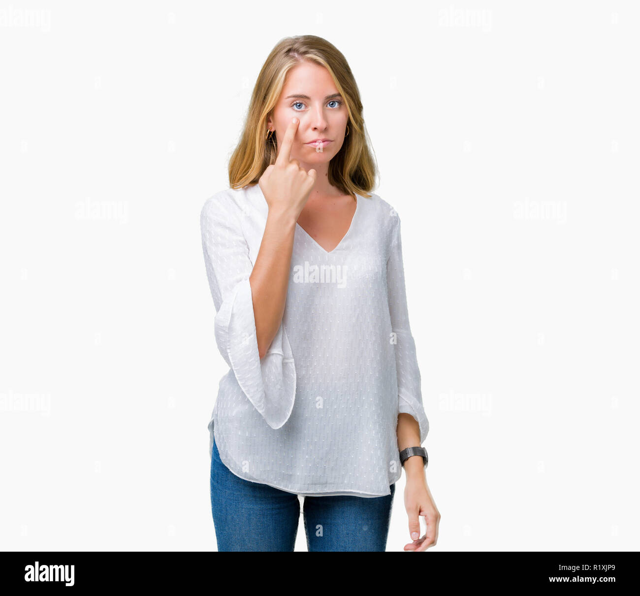 Beautiful young elegant woman over isolated background Pointing to the ...