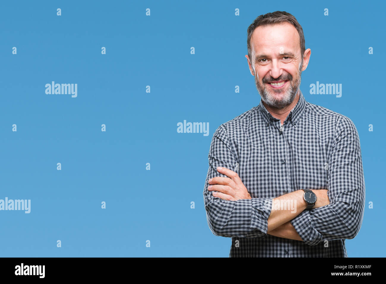 Middle age hoary senior man over isolated background happy face smiling ...