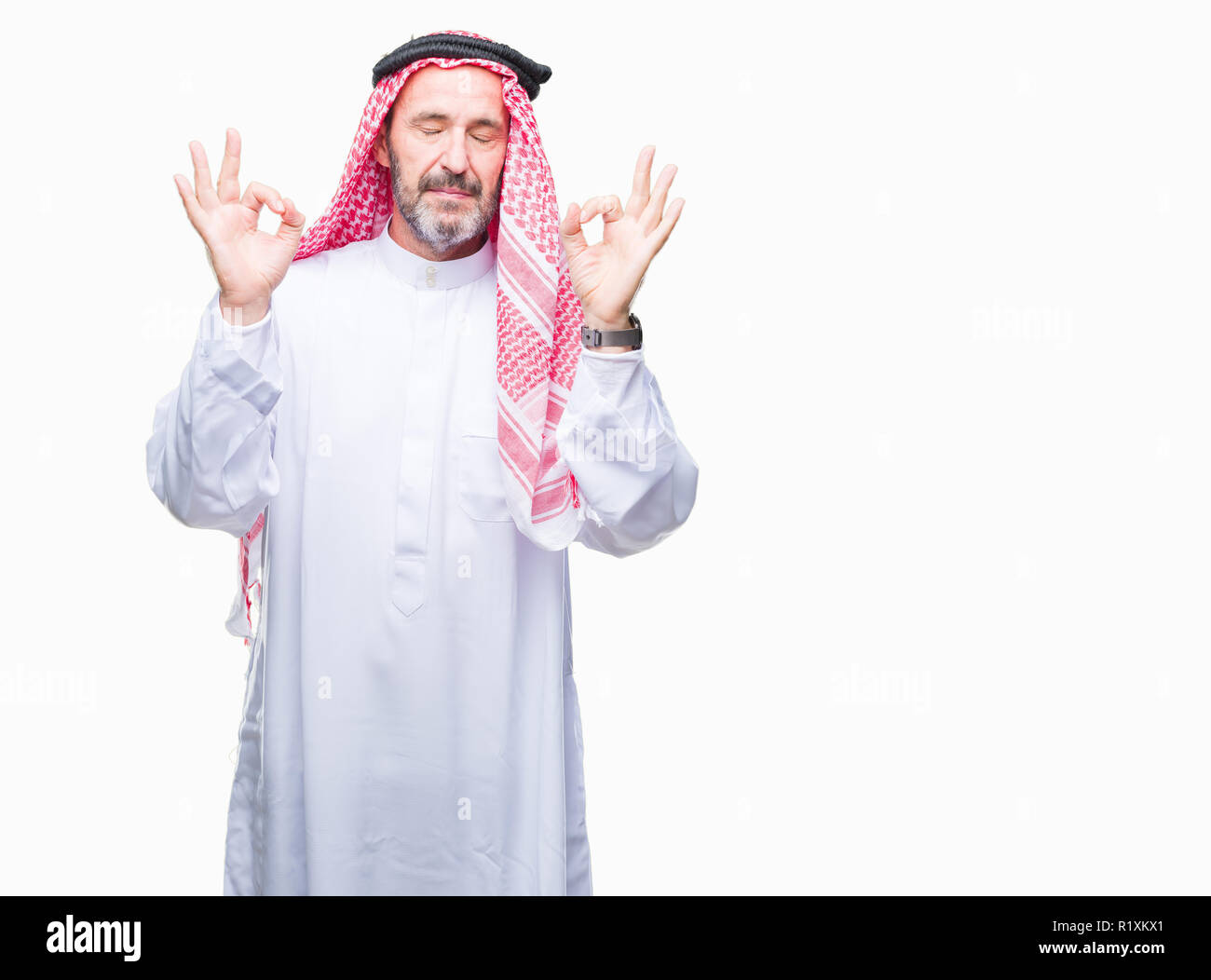 Senior arab man wearing keffiyeh over isolated background relax and ...