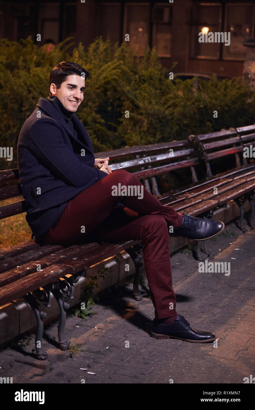 one handsome young man, 20-29 years old, posing, autumn clothes ...