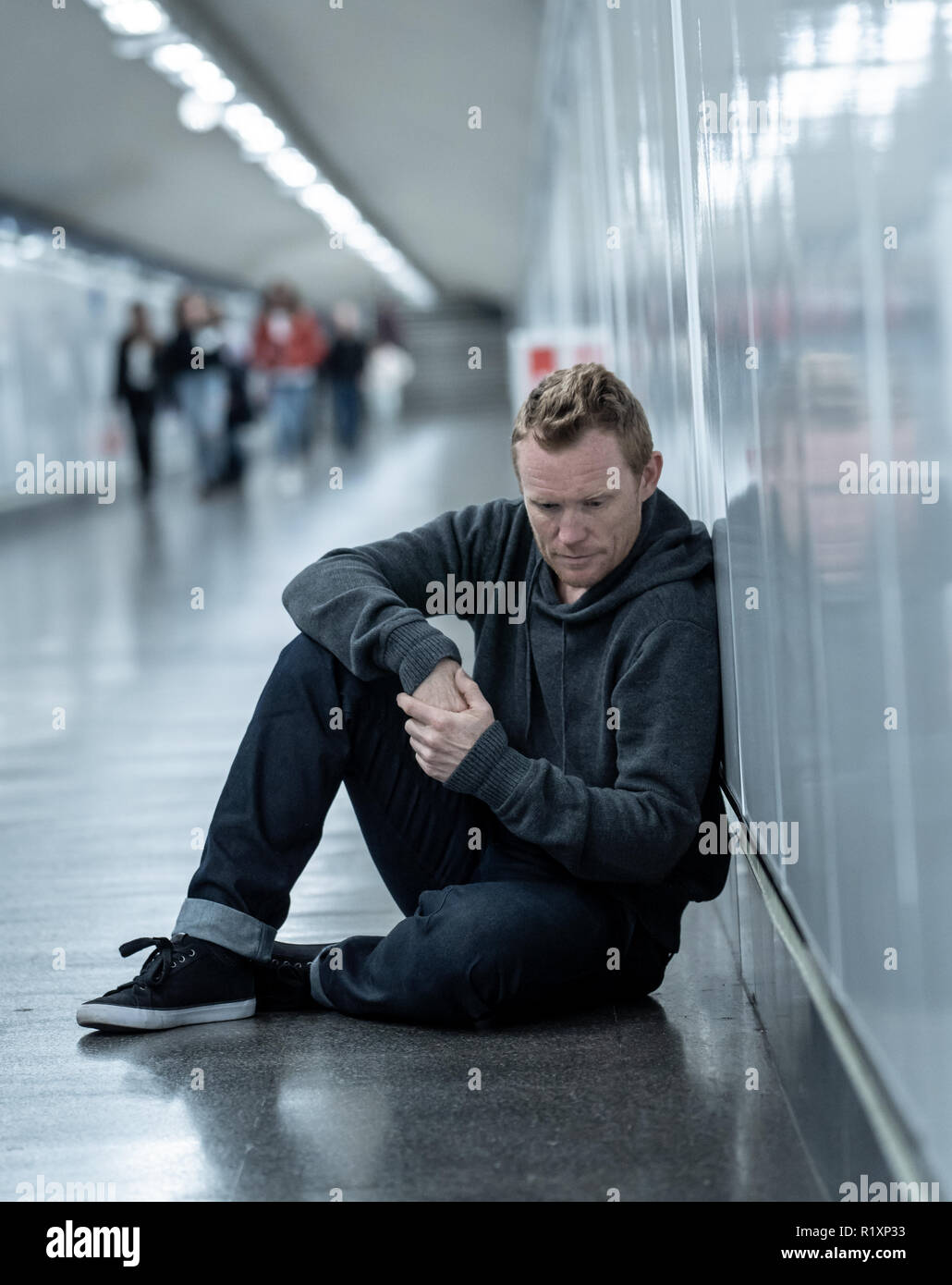 Miserable jobless young man crying Drug addict Homeless in depression ...