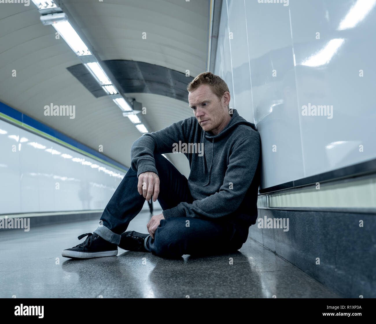 Miserable jobless young man crying Drug addict Homeless in depression ...