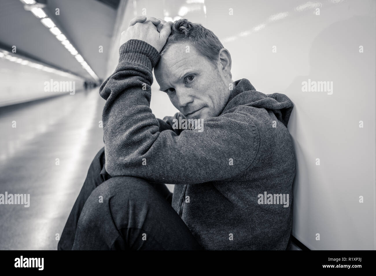 Miserable jobless young man crying Drug addict Homeless in depression ...