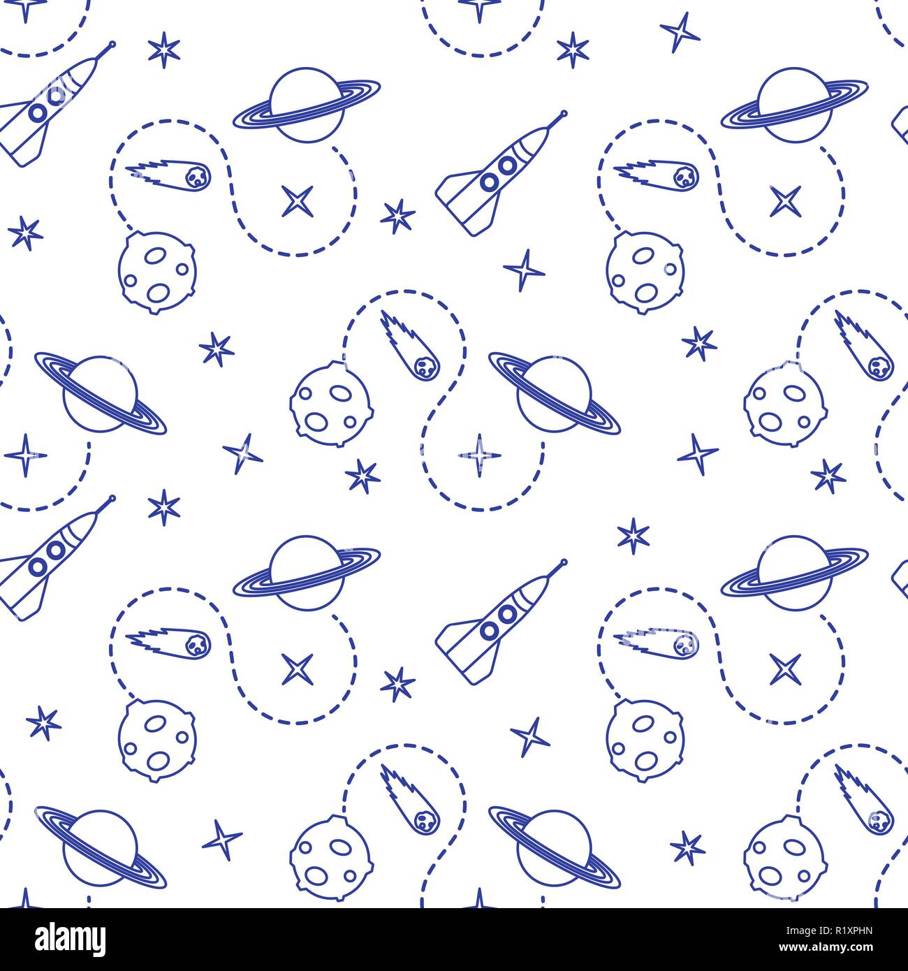 Seamless pattern with rocket, comet, planets, stars. Space exploration ...