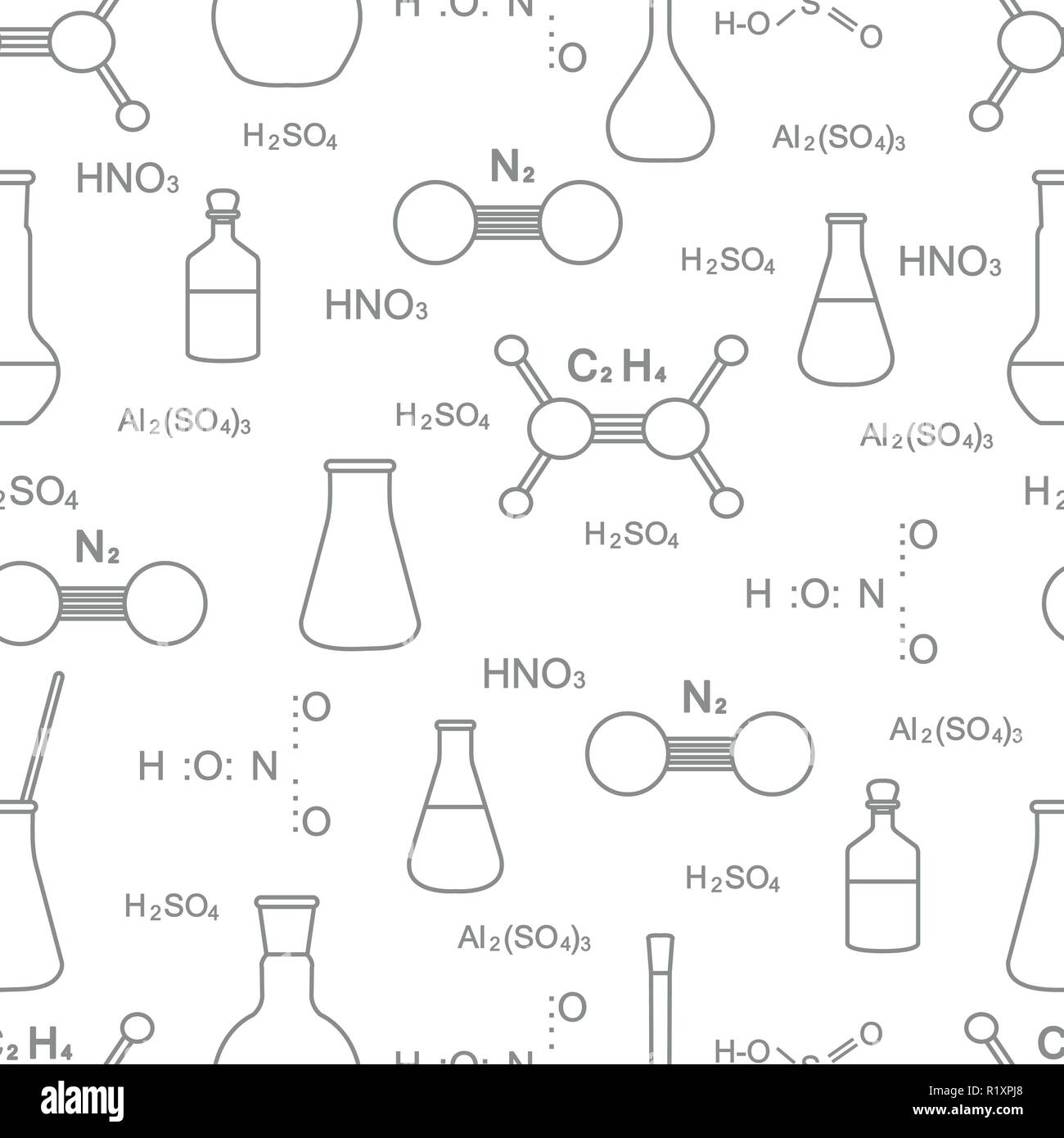 Scientific Vector Seamless Pattern With Flasks Beakers Molecule