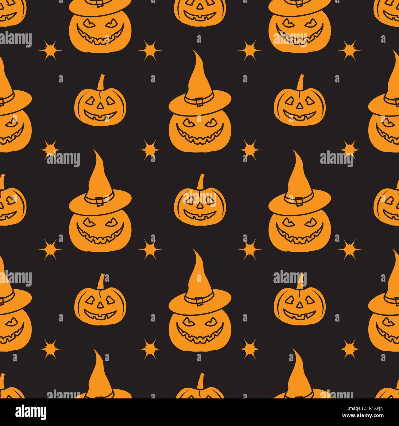 Halloween 2019 vector seamless pattern with pumpkins, witch hat. Design ...