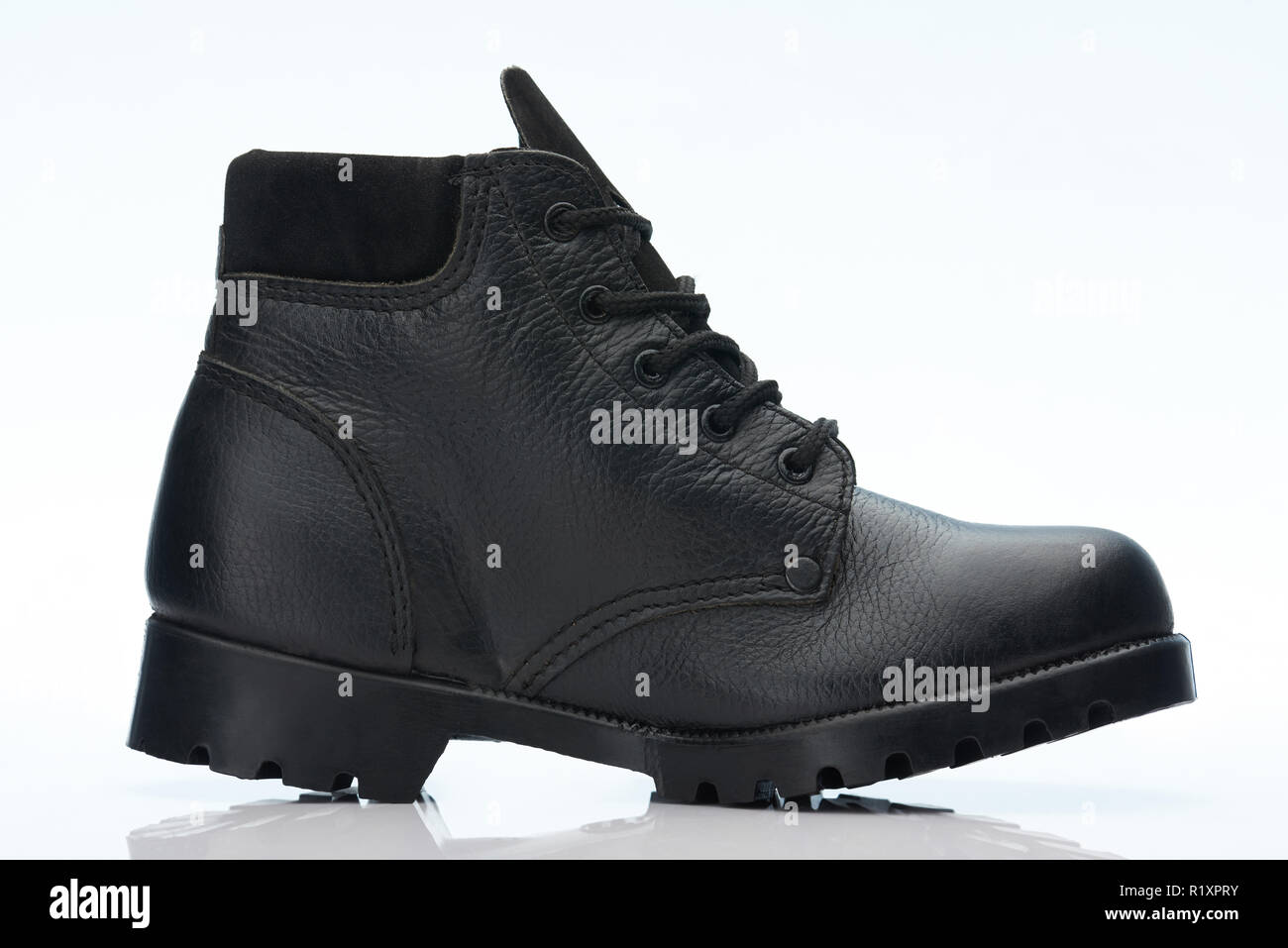 Side view of black leather shoe isolated on white background Stock ...