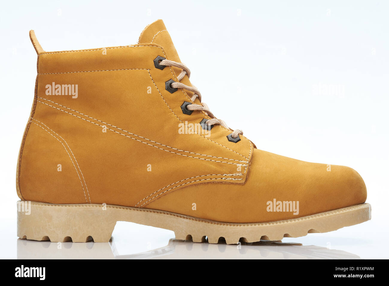 Yellow leather boot side view isolated on white background Stock Photo ...